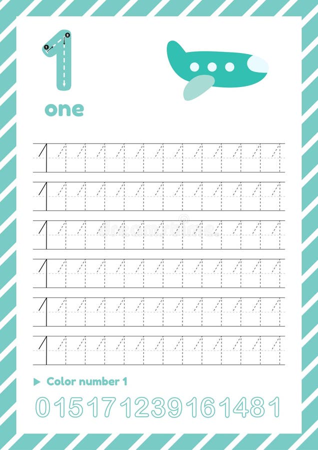Learning Numbers. Number 1. Trace, Color, Dot To Dot on One Page Stock ...