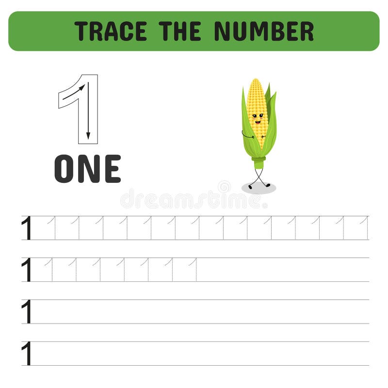 Trace the Number One Preschool Learning Page. Stock Illustration ...