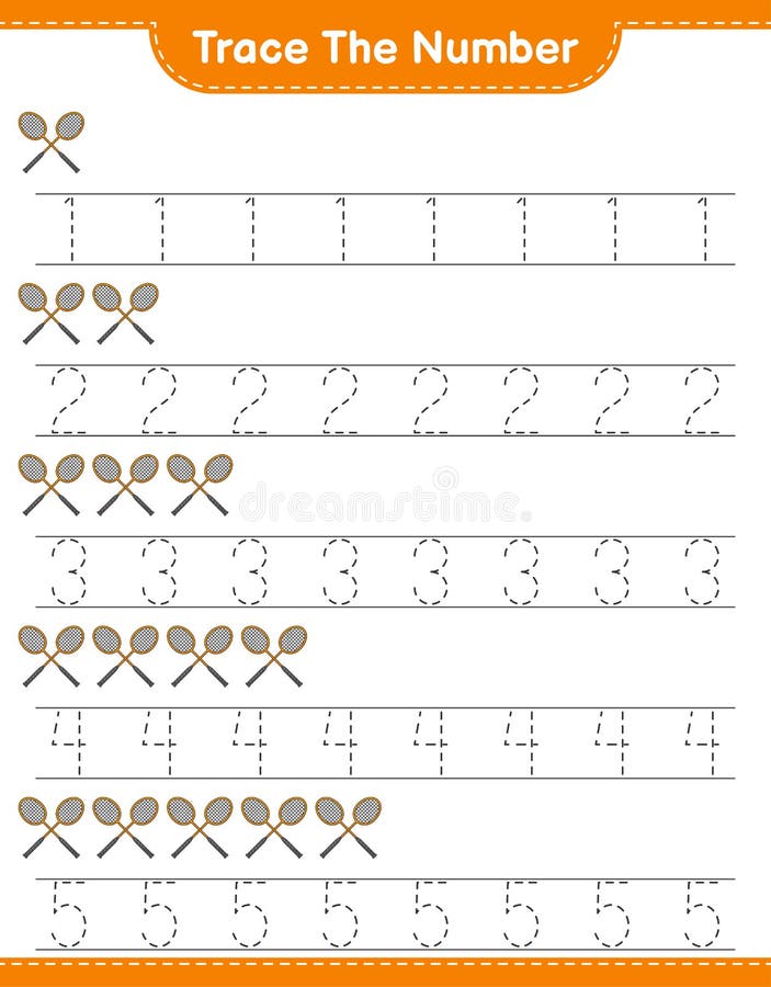 Trace the Number. Tracing Number with Badminton Rackets Stock Vector ...