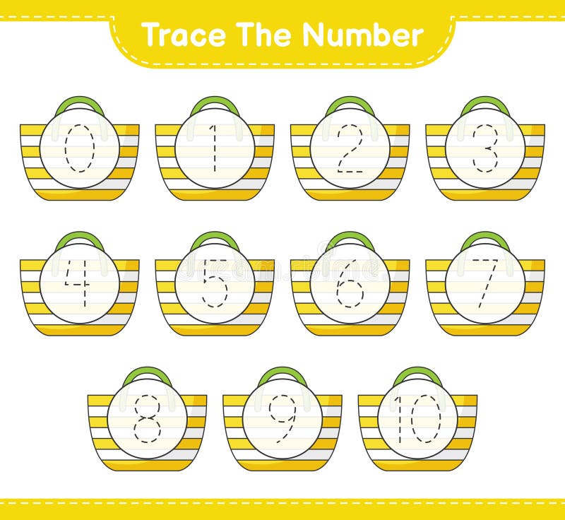 Trace the Number. Tracing Number with Beach Bag Stock Vector ...