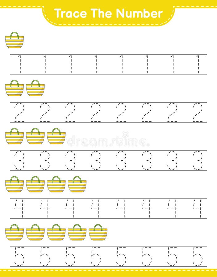 Trace the Number. Tracing Number with Beach Bag Stock Vector ...