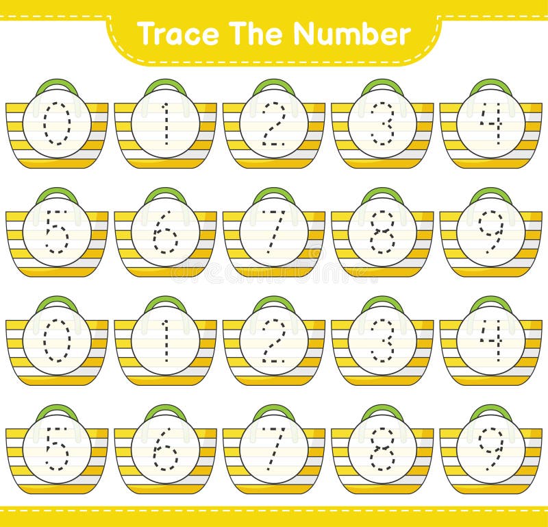 Trace the Number. Tracing Number with Beach Bag Stock Vector ...