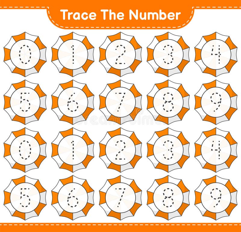 Trace the Number. Tracing Number with Beach Umbrella Stock Vector ...