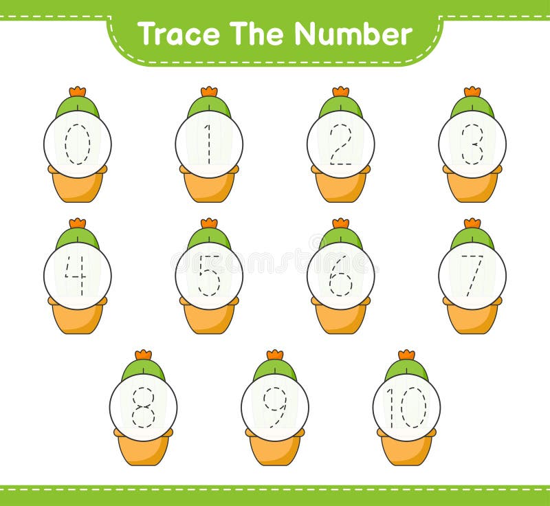 Trace the Number. Tracing Number with Cactus Stock Vector ...
