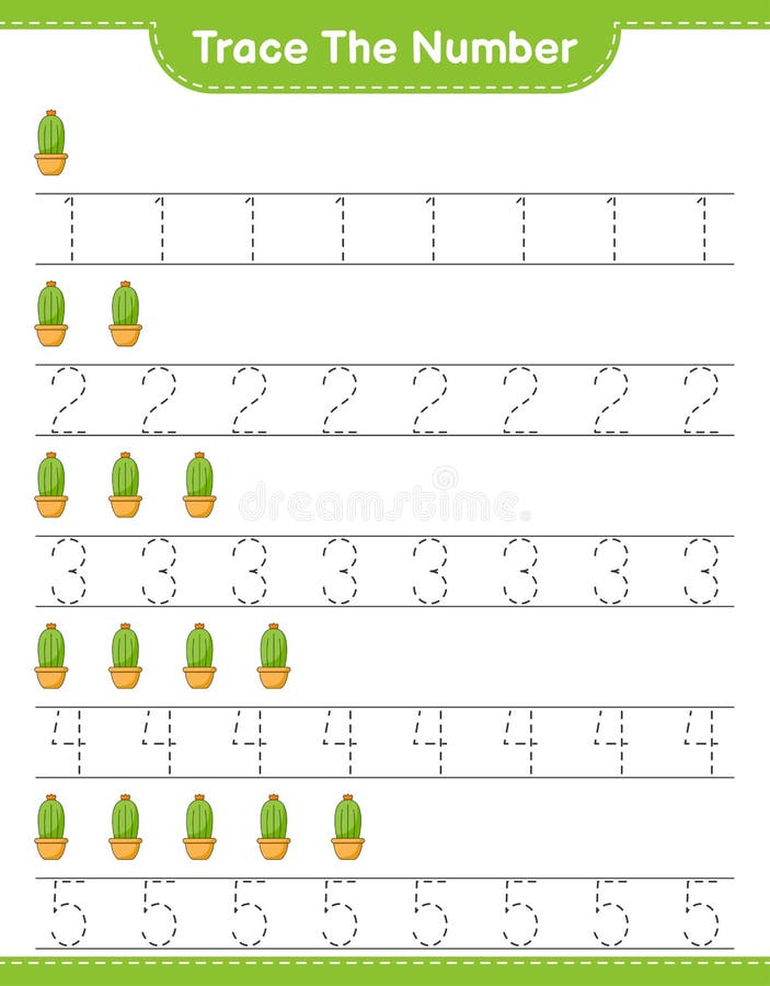 Trace the Number. Tracing Number with Cactus Stock Vector ...