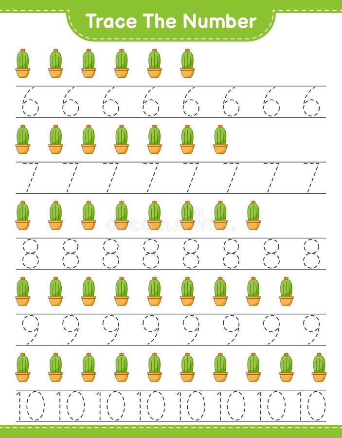Trace the Number. Tracing Number with Cactus Stock Vector ...