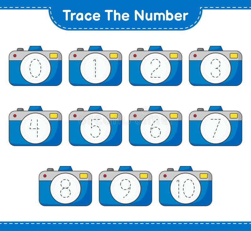 Trace the Number. Tracing Number with Camera Stock Vector ...