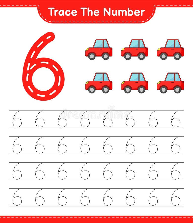 Trace the Number. Tracing Number with Car Stock Vector - Illustration ...