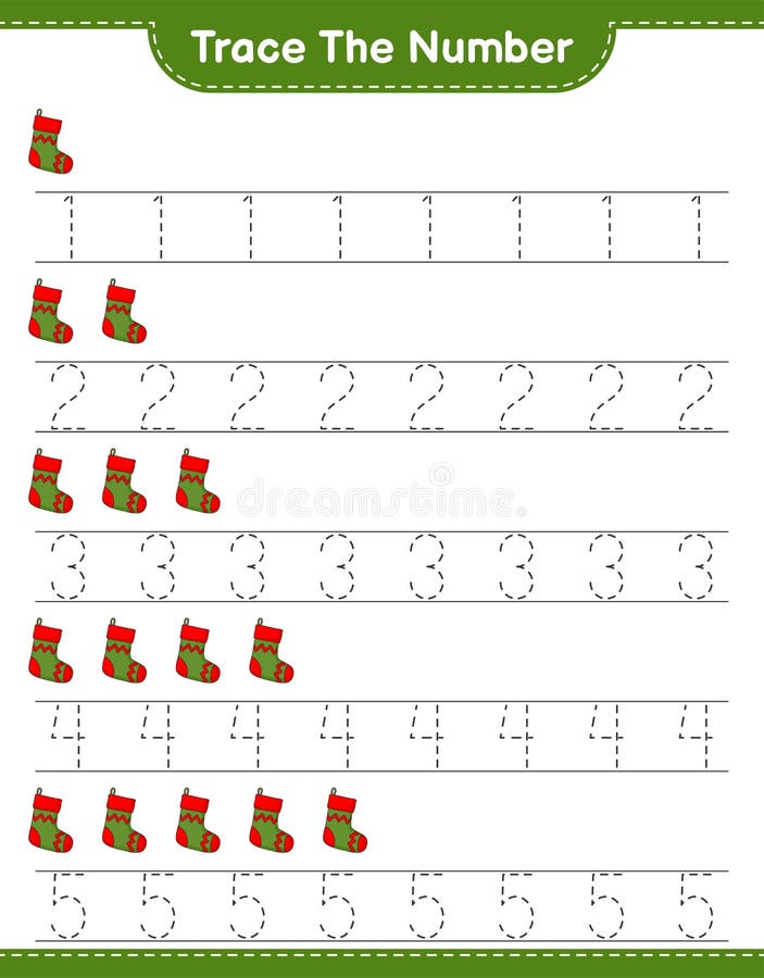Trace the Number. Tracing Number with Christmas Sock Stock Vector ...