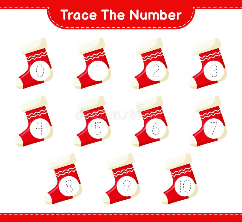 Trace the Number. Tracing Number with Christmas Stocking Stock Vector ...