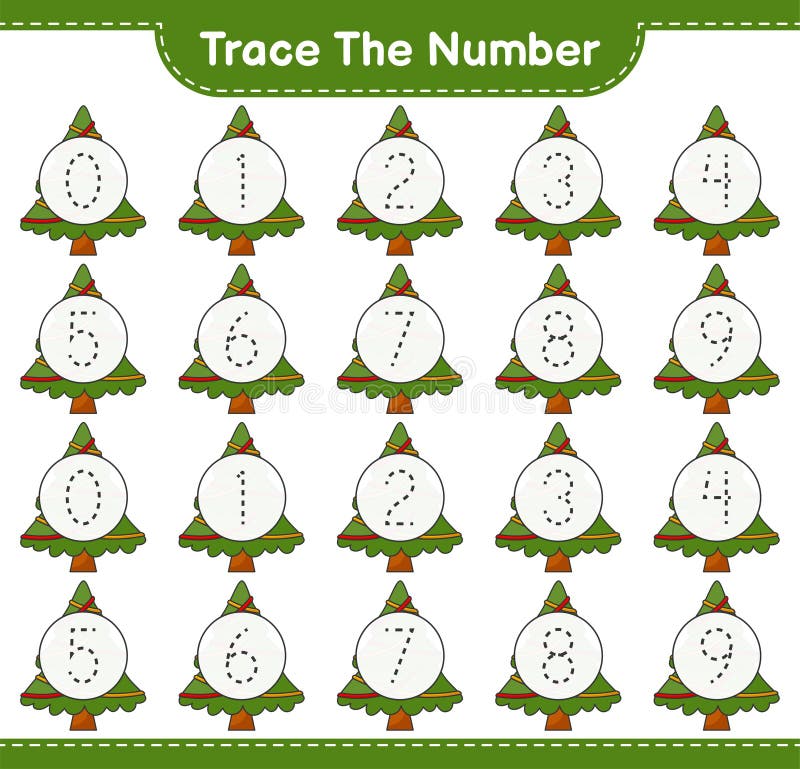 Trace the Number. Tracing Number with Christmas Tree Stock Vector ...