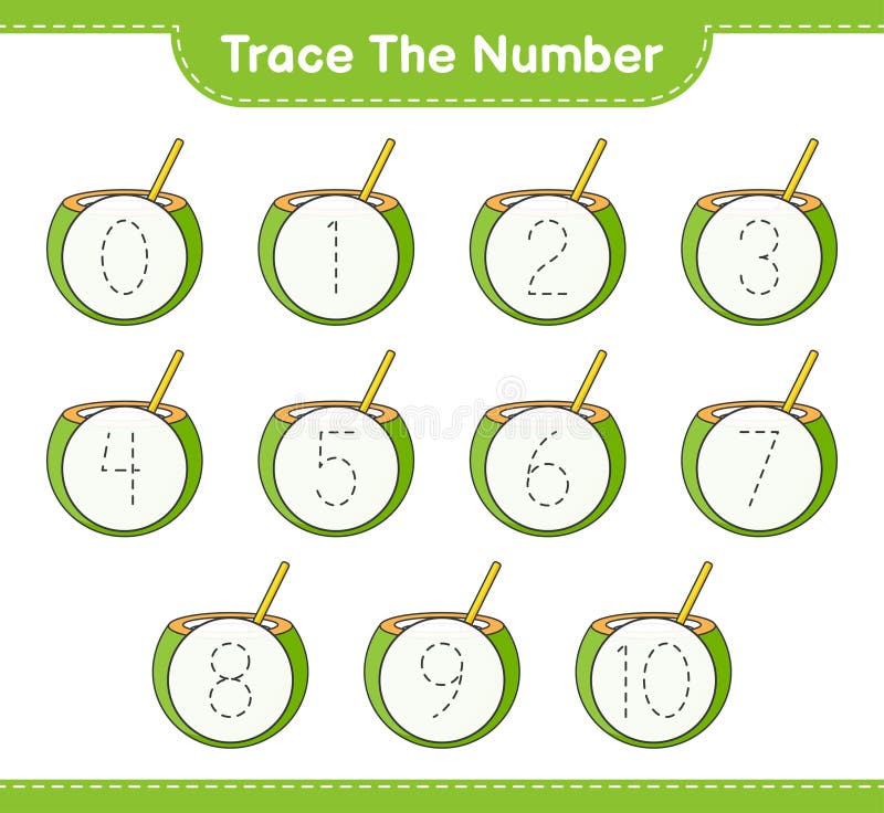 Trace the Number. Tracing Number with Coconut Stock Vector ...