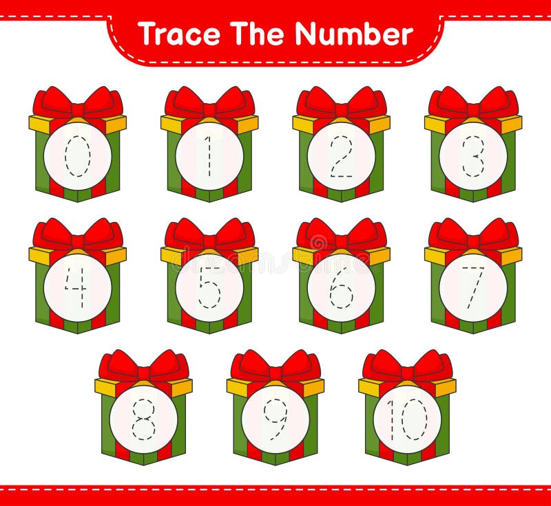 Trace the Number. Tracing Number with Gift Box Stock Vector ...
