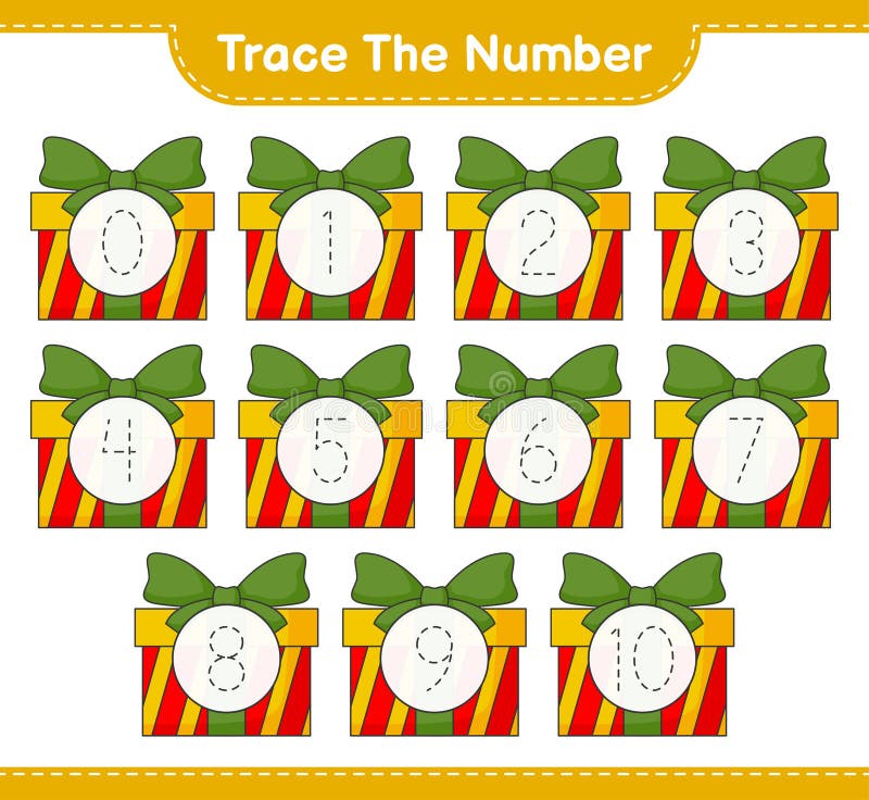 Trace the Number. Tracing Number with Gift Box Stock Vector ...