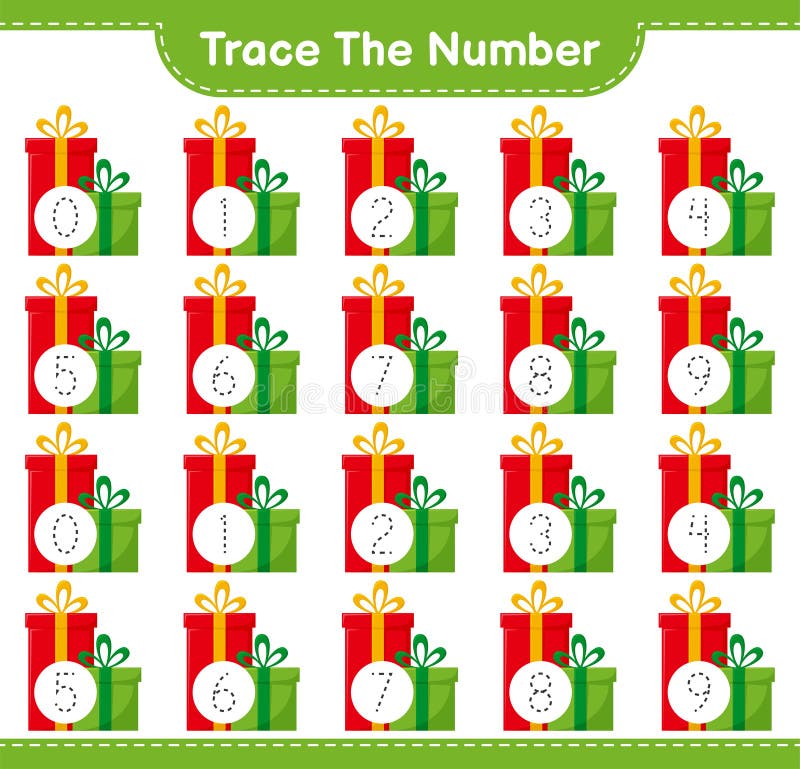 Trace the Number. Tracing Number with Gift Boxes Stock Vector ...