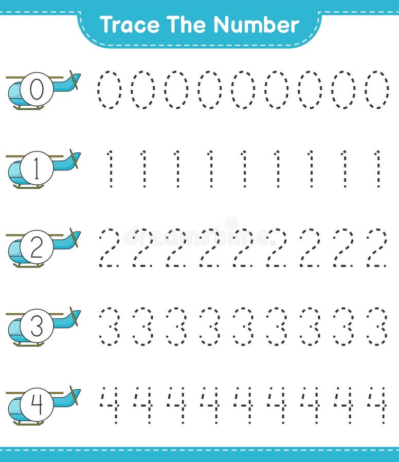 Trace the Number. Tracing Number with Helicopter Stock Vector ...