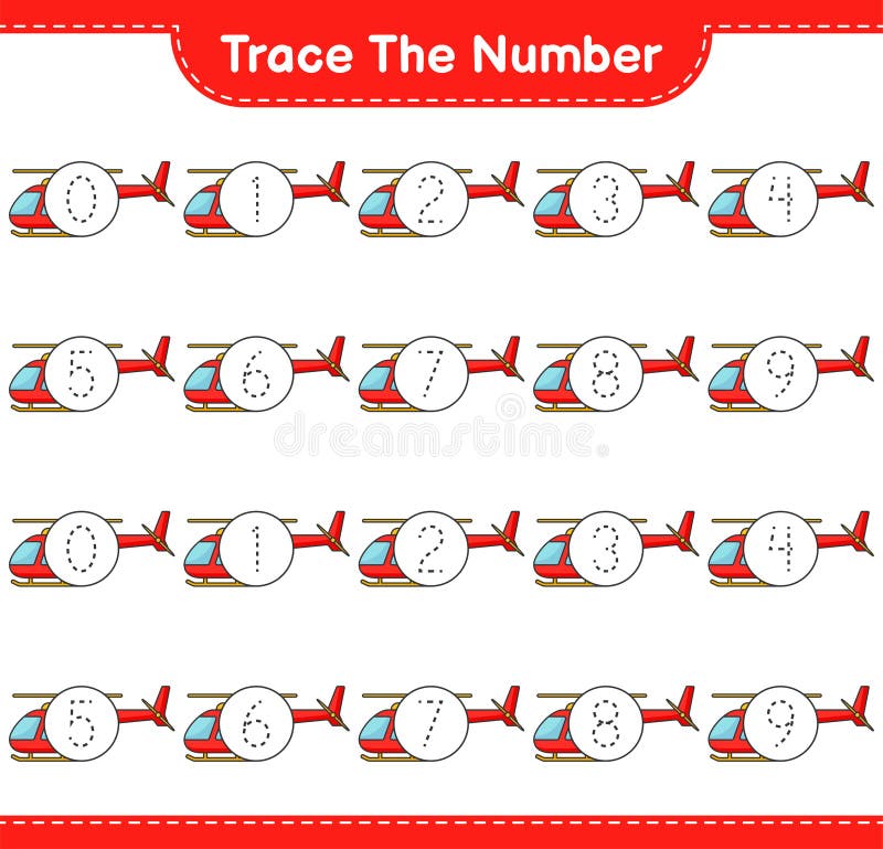 Trace the Number. Tracing Number with Helicopter Stock Vector ...