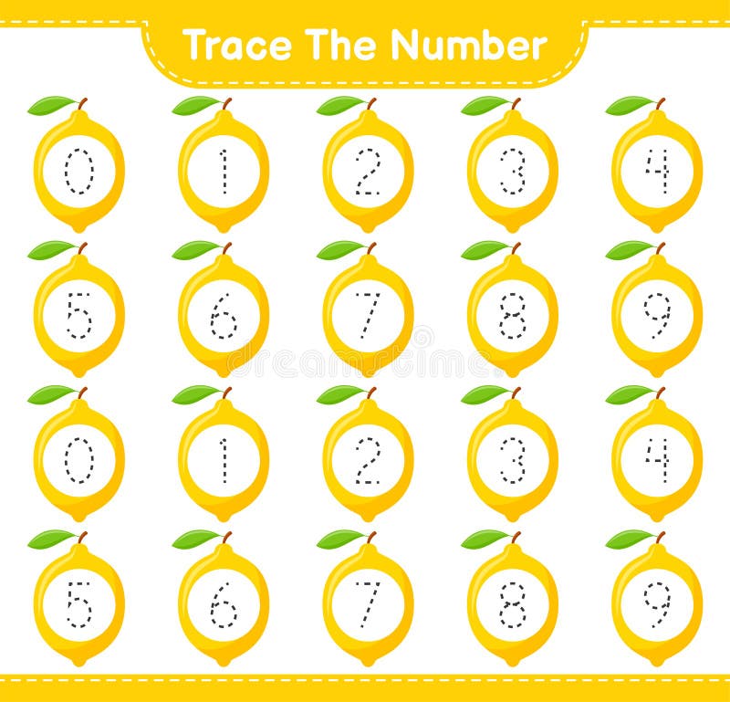 Trace the Number. Tracing Number with Lemon. Educational Children Game ...
