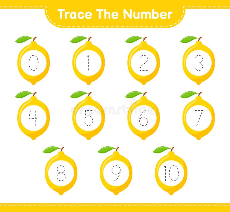 Trace the Number. Tracing Number with Lemon. Educational Children Game ...