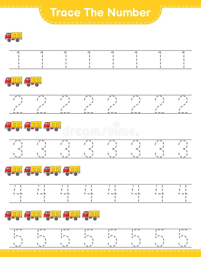 Trace the Number. Tracing Number with Lorry Stock Vector - Illustration ...