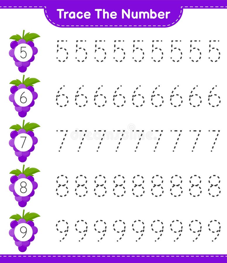 Trace the Number. Tracing Number with Grape. Educational Children Game ...