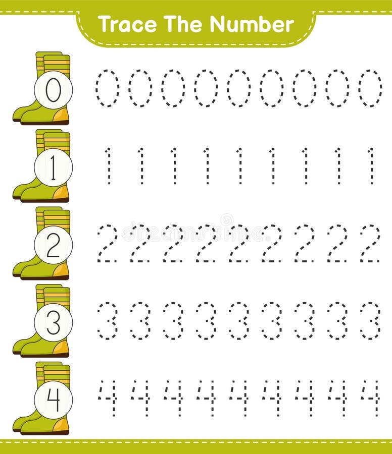 Trace the Number. Tracing Number with Rubber Boots Stock Vector ...
