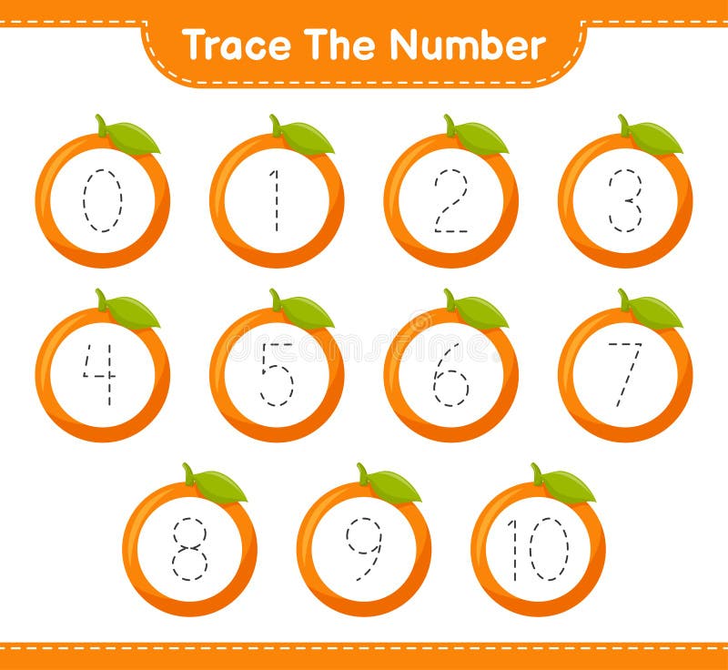 Trace the Number. Tracing Number with Orange. Educational Children Game ...