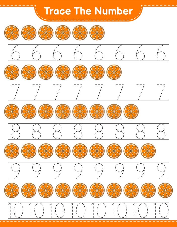 Trace the Number. Tracing Number with Orange Stock Vector ...
