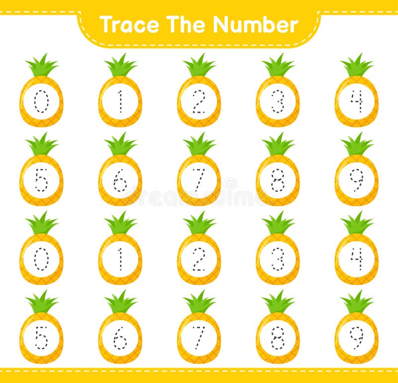 Trace the Number. Tracing Number with Pineapple. Educational Children ...