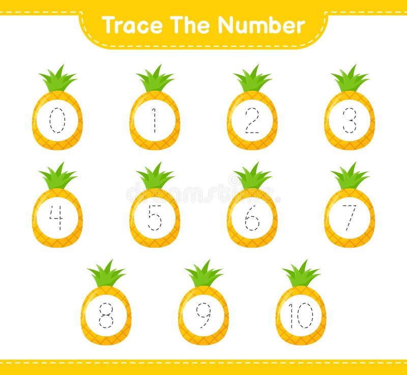 Trace the Number. Tracing Number with Pineapple. Educational Children ...