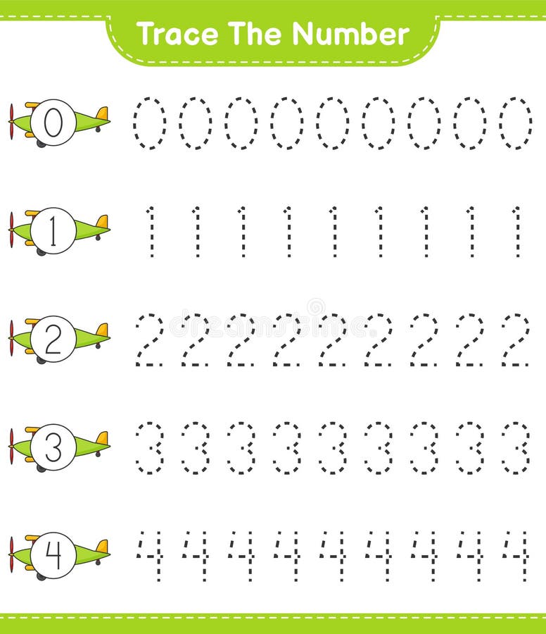 Trace the Number. Tracing Number with Plane Stock Vector - Illustration ...