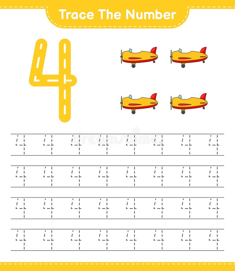 Trace the Number. Tracing Number with Plane Stock Vector - Illustration ...
