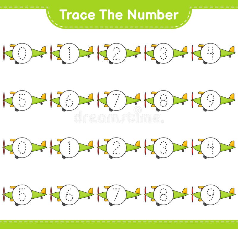 Trace the Number. Tracing Number with Plane Stock Vector - Illustration ...