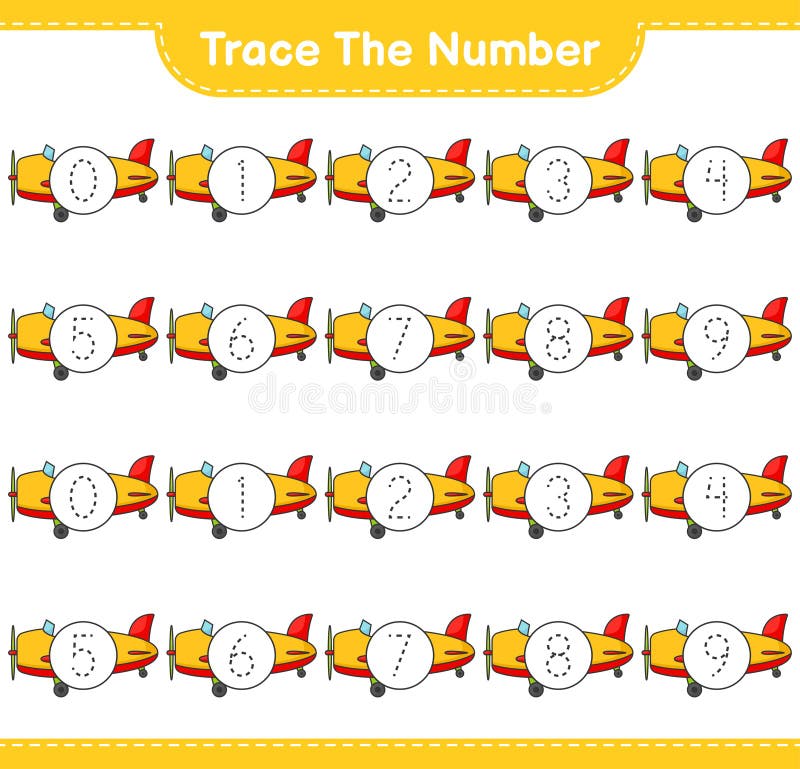 Trace the Number. Tracing Number with Plane Stock Vector - Illustration ...