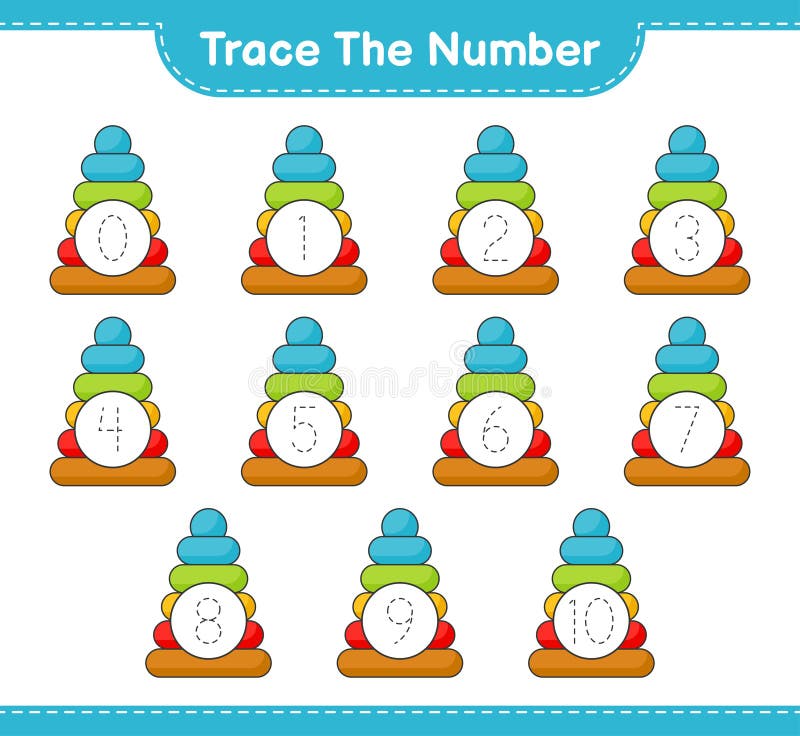 Trace the Number. Tracing Number with Pyramid Toy Stock Vector ...