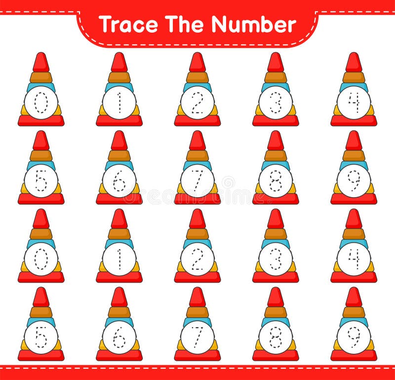 Trace the Number. Tracing Number with Pyramid Toy Stock Vector ...