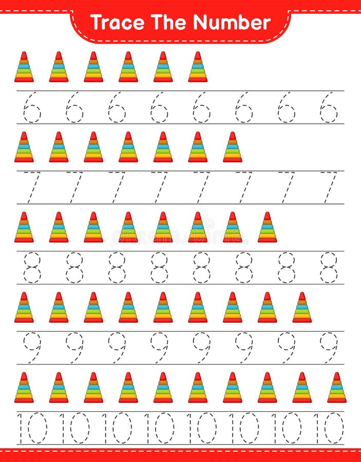 Trace the Number. Tracing Number with Pyramid Toy Stock Vector ...