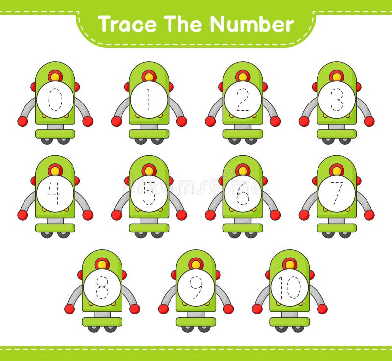 Trace the Number. Tracing Number with Robot Character Stock Vector ...