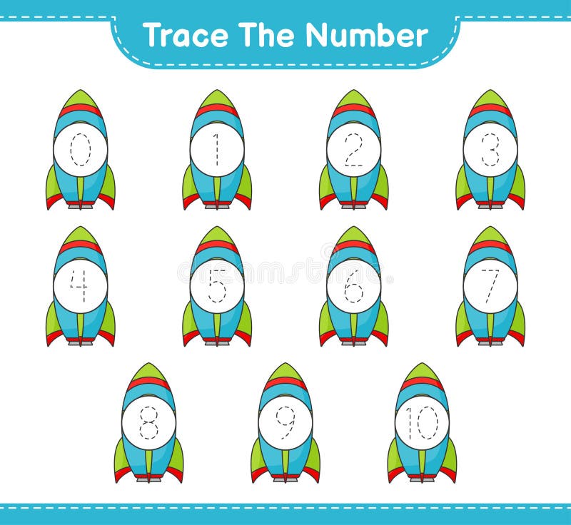 Trace the Number. Tracing Number with Rocket Stock Vector ...
