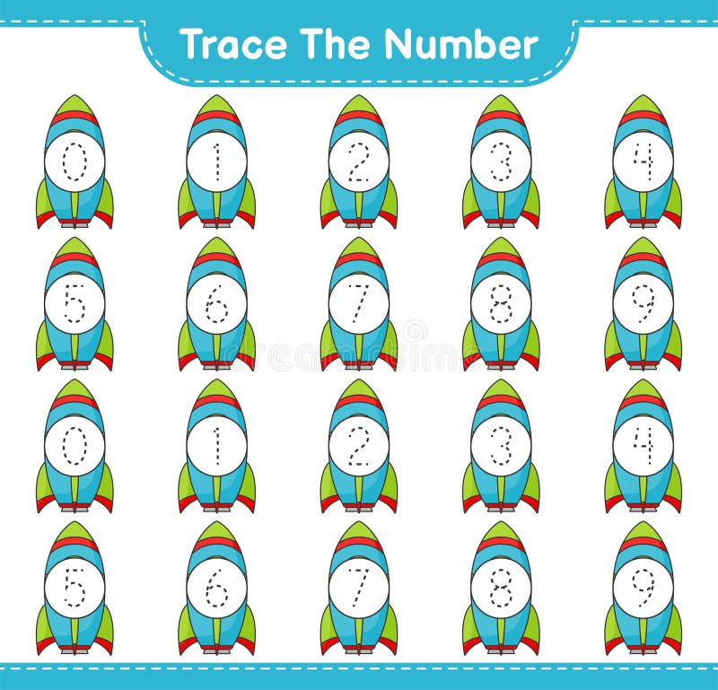 Trace the Number. Tracing Number with Rocket Stock Vector ...