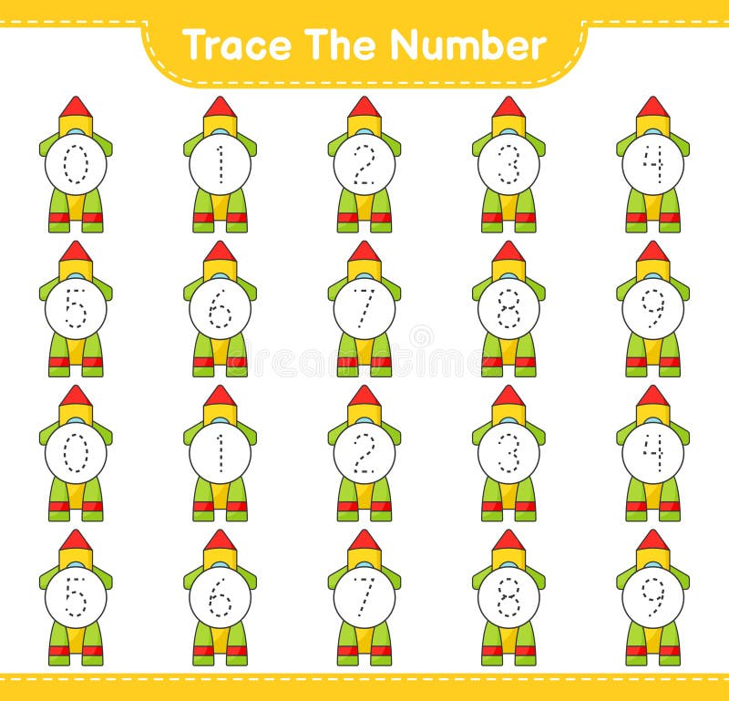 Trace the Number. Tracing Number with Rocket Stock Vector ...
