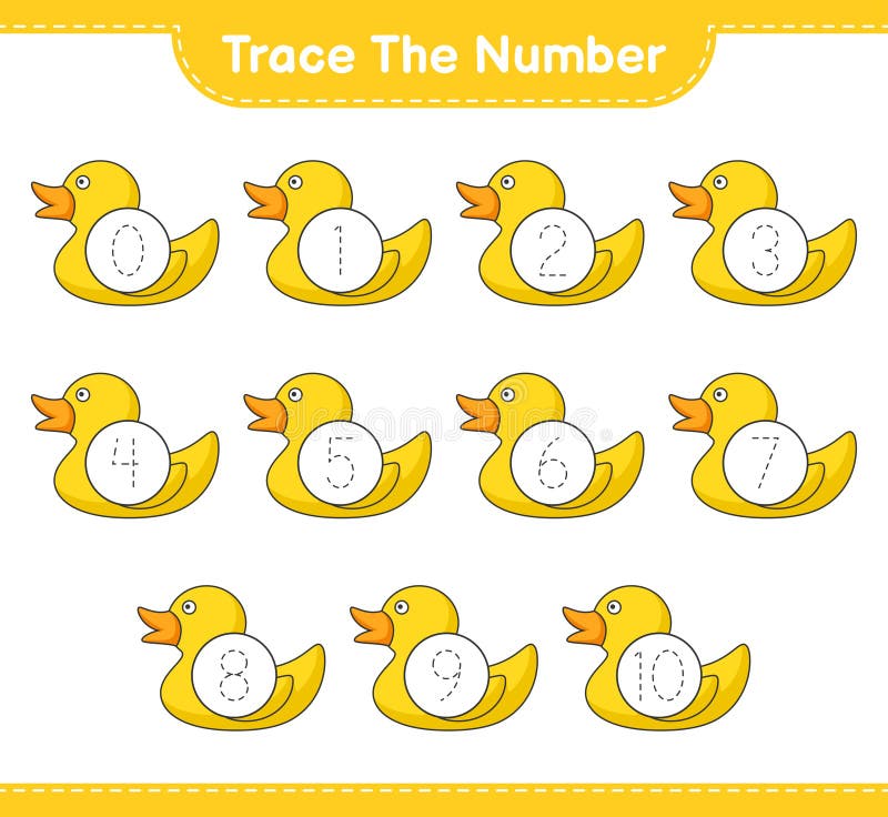 Trace the Number. Tracing Number with Rubber Duck Stock Vector ...