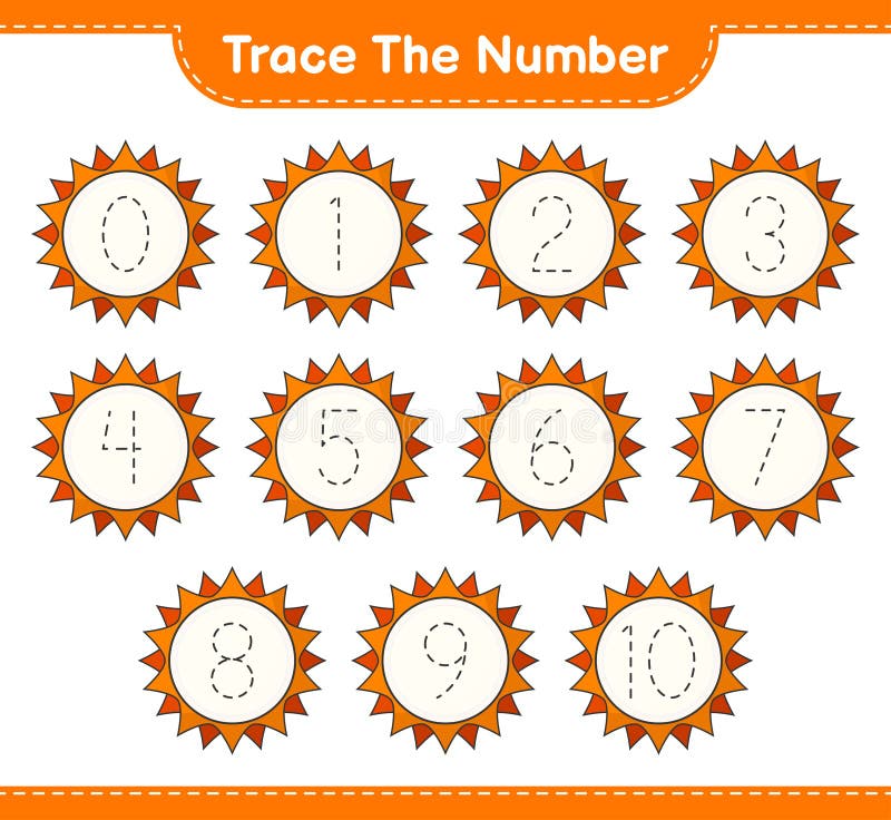 Trace the Number. Tracing Number with Sun Stock Vector - Illustration ...