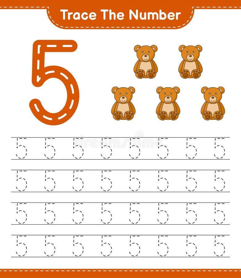 Trace the Number. Tracing Number with Teddy Bear Stock Vector ...