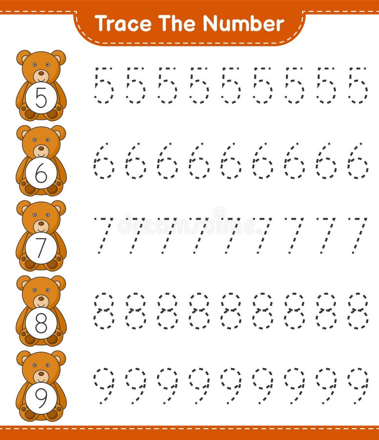 Trace the Number. Tracing Number with Teddy Bear Stock Vector ...