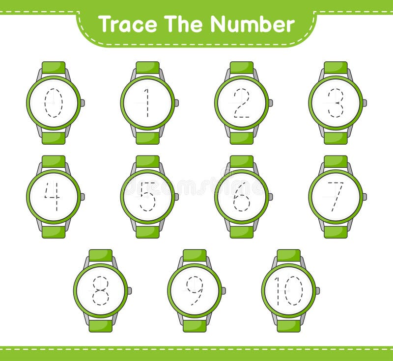 Trace the Number. Tracing Number with Watches Stock Vector ...