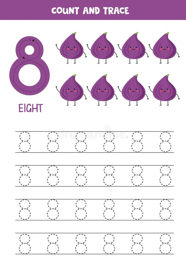 Trace Numbers. Number Eight. Cute Cartoon Figs. Stock Vector ...