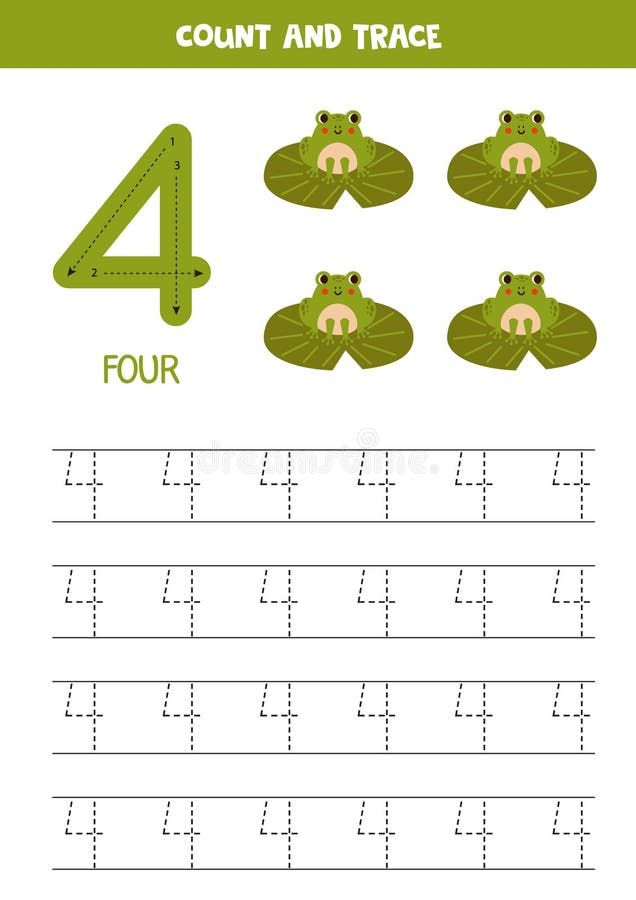 Trace Numbers. Number 4 Four. Cute Cartoon Frogs Stock Vector ...