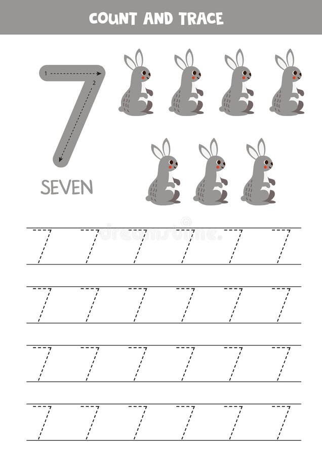 Trace Numbers. Number 7 Seven. Gray Rabbits Stock Vector - Illustration ...