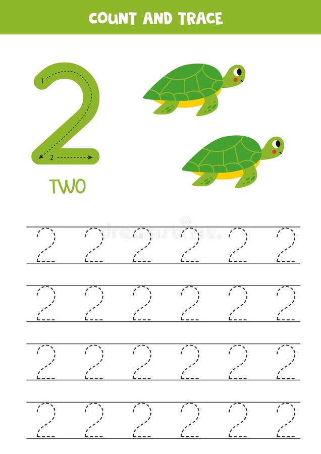 Trace Numbers. Number 2 Two. Cute Cartoon Turtles Stock Vector ...